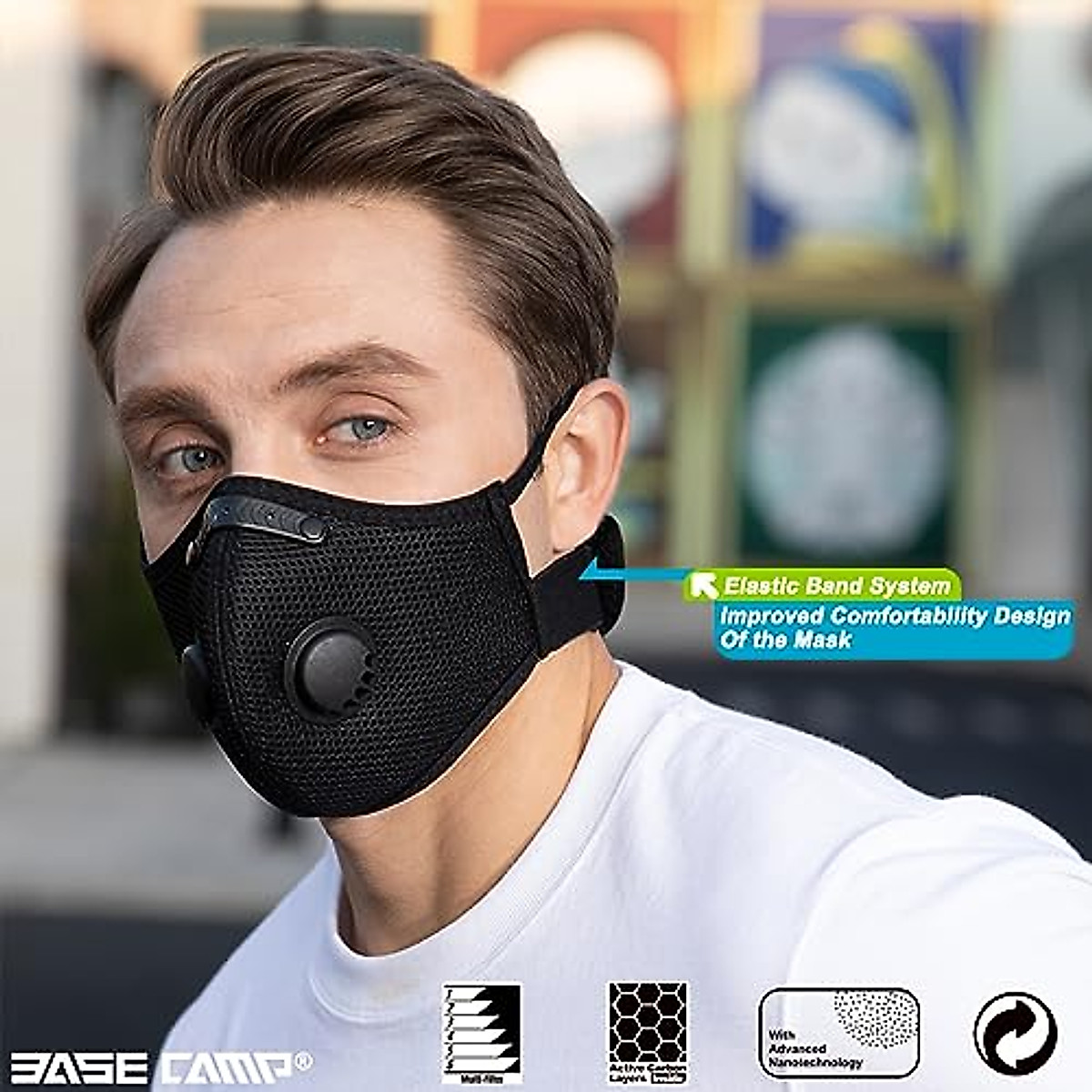 BASE CAMP M Plus Dust Mask, Breathable Reusable Face Mask with 6 Activated Carbon Filters for Woodworking Construction Mowing Grinding (Modern1)