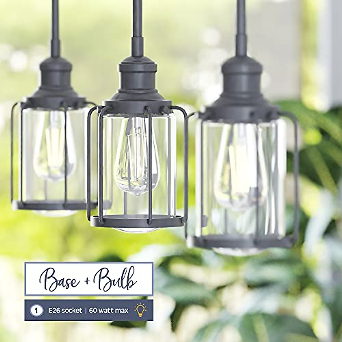 Prominence Home Lincoln Woods 1 Light Matte Black Industrial Pendant Light with Cage and Clear Glass
