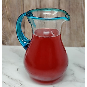 Mexican Hand Blown Glass Pitcher – Aqua Rim and Handle (84 oz)