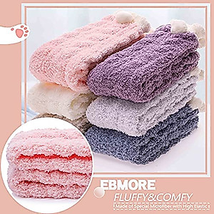 EBMORE Womens Fuzzy Socks Slipper Soft Cabin Fleece Cozy Fluffy Stocking Stuffers Plush Winter Sleep Socks for Adult(Ash Pink(6 Pairs)