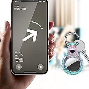 J.west Case Compatible with AirTag Key Finder Phone Finder, Shiny Sparkly Glitter Soft PU Leather Gradient Purple Blue Design Anti-Scratch Protective Skin Cover for Women Girls with Keychain