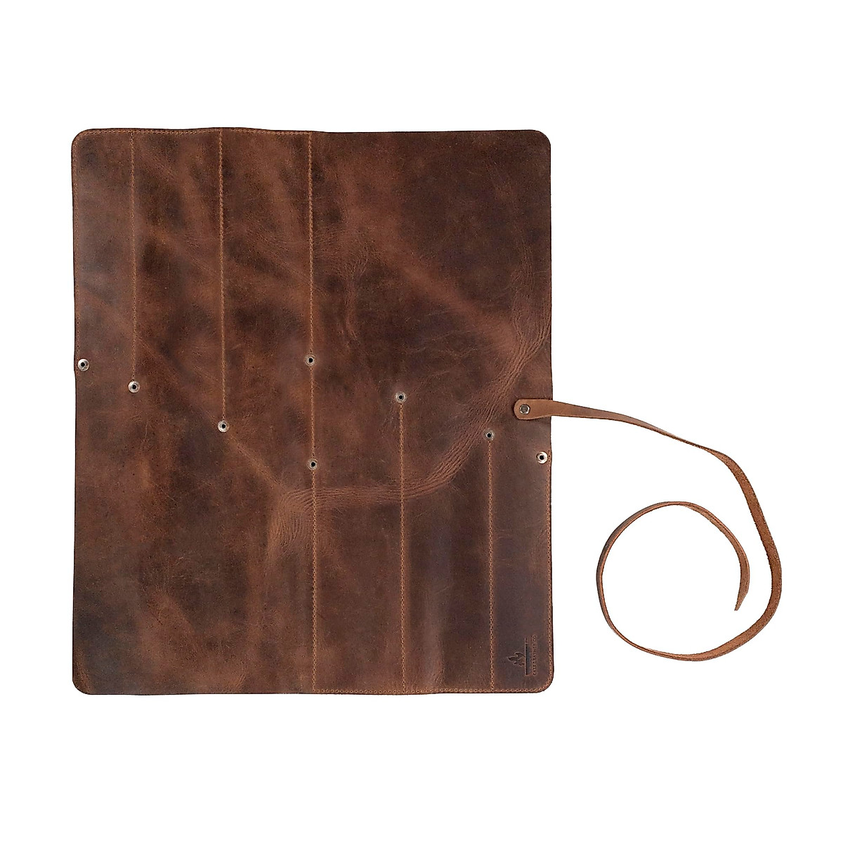 Cast Leather Co., Rectangular Knife Roll with 6 Slots, Portable Knife Organizer Case, Travel Bag, Cooking Accessory, Full Grain Leather, Handmade, Bourbon Brown
