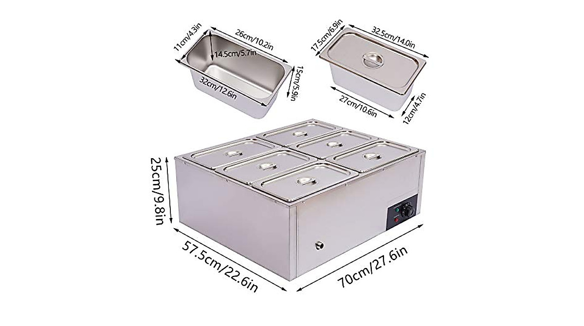 Commercial Food Warmer 6-Pan Buffet Server with Adjustable Heat