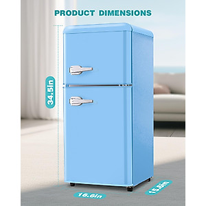 EUASOO FLS-80-Blue 3.5Cu.Ft Compact Refrigerator, Small Refrigerator with freezer, Retro Fridge with Dual Door, 7 Level Adjustable Thermostat for Garage, Dorm,Bedroom, Office