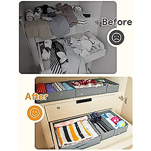 Teklar Dresser Drawer Organizers for Clothing [10 Pack] Foldable Fabric Shallow Clothes Drawer Dividers with 3.2" Height for Baby Clothes, Underwear, Sock, Bra (6 Medium + 4 Large, Grey)