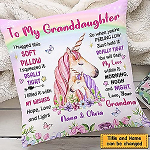 IZI POD Personalized Pillow, to Granddaughter from Grandma Unicorn Hug This Pillow, Gift for mom, Daughter Gift, Animal Hug Pillow, Son Birthday Gift-849