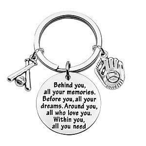 FEELMEM Baseball Keychain Baseball Player Gift Behind You All Memories Before You All Your Dream Keychain Softball Baseball Jewelry Baseball Mom Gift (Baseball Keychain)
