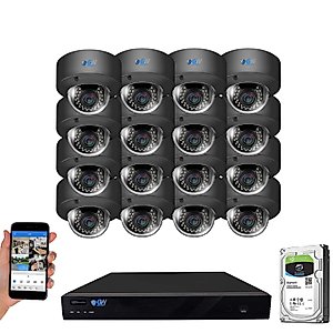 GW Security AutoFocus IP Camera System, 16 Channel 4K NVR, 16 x 5MP HD 1920P Dome POE Microphone Security Camera 4X Optical Motorized Zoom Outdoor Indoor Security System, AI Human Detection