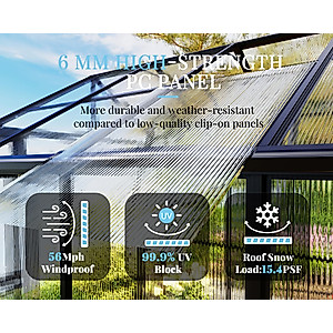 Jocisland 7.5x9.4x7.4 FT Outdoor Aluminum Polycarbonate Greenhouse with Ventilation and Rain Gutter, 2 Swing Doors with Hook, Walk in Greenhouse for Outdoors Backyard Garden