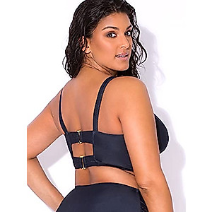 Smart & Sexy womens Plus-size Long Lined Underwire Top fashion bikini sets, Black Hue, 36DDD US