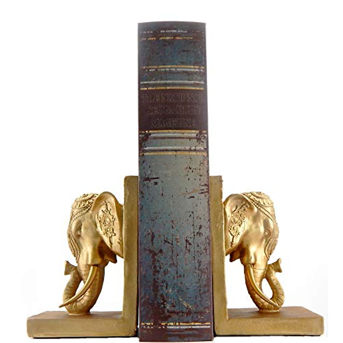 Bellaa 21817 Bookends Elephant Head Bookshelf Decor 7 inch