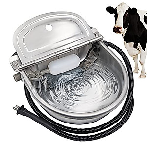 PAULOZYN Heated Automatic Animal Drinking Water Bowl, Heated Livestock Waterer, 304 Stainless Steel Livestock Water Trough Dispenser with Float Ball Valves, for Chicken Horse Cattle Cow Goat Pig