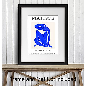 Matisse Wall Art - Blue Matisse Poster, 8x10 - Matisse Print - Minimalist Wall Art - Abstract Art - Line Art Decor - Mid Century Modern Wall Art - Henri Matisse - Aesthetic Pictures - Minimal Wall Art