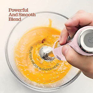 Powerful Immersion Blender, Electric Hand Blender 500 Watt with Turbo Mode, Detachable Base. Handheld Kitchen Blender Stick for Soup, Smoothie, Puree, Baby Food, 304 Stainless Steel Blades (Pink)