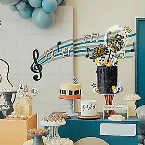 31 PCS Guitar Cake Toppers Music Notes Balls Cake Decorations for Musician Birthday Party Rock Theme Party (Black)