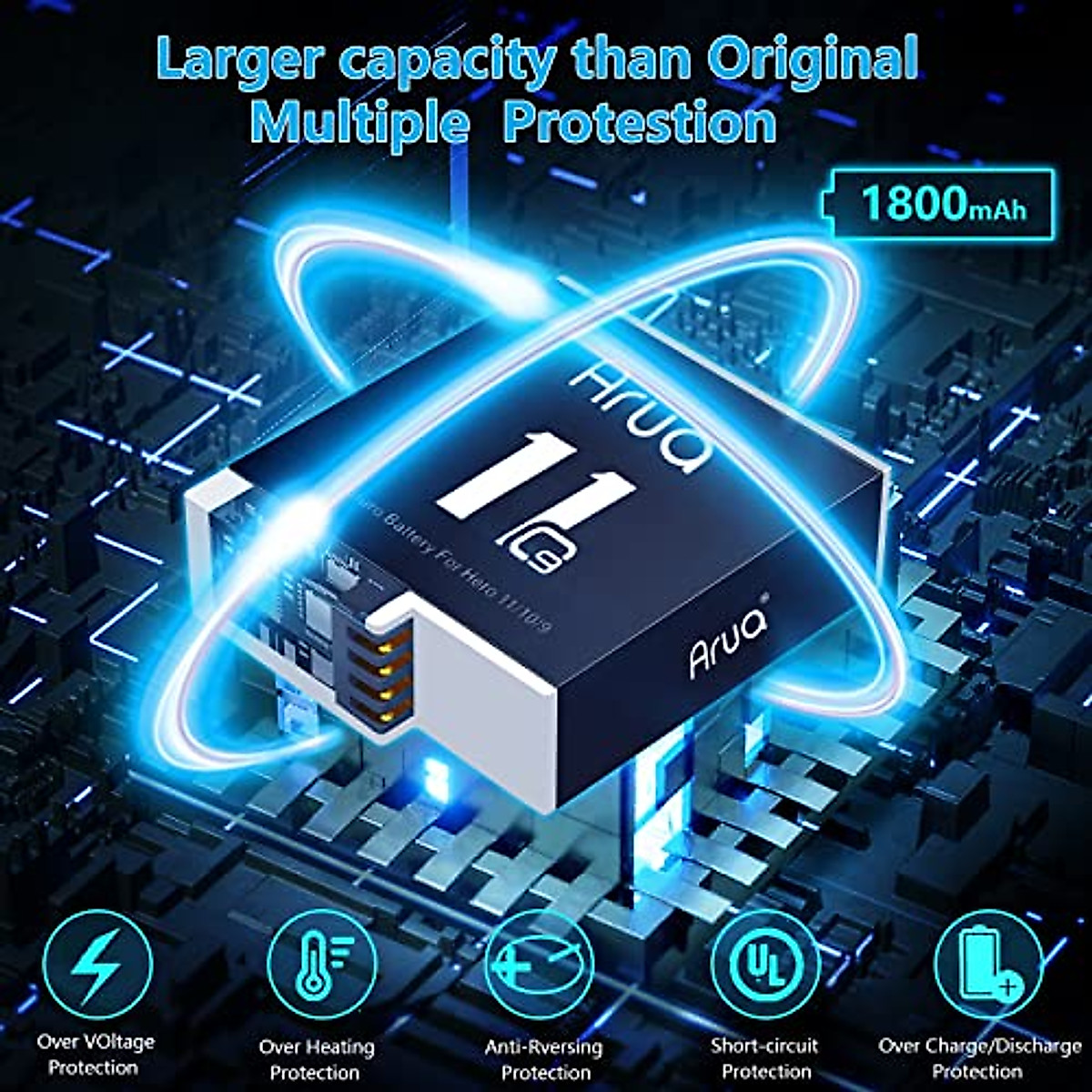 Arua 3 Pack Enduro Batteries for GoPro Hero 11 Black, Replacement Batteries 3-Channel Battery Charger OLED Battery Percentage Display Fully Compatible with Gopro Hero 11/ Hero 10/ Hero 9 (1800mAh)