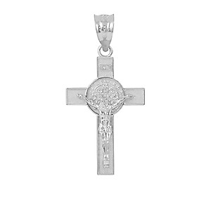 Solid 925 Sterling Silver St. Benedict Crucifix Cross Charm Pendant (1.30")