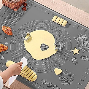 Silicone Baking Mat 32x24 inch, Extra Thick Non-stick Pastry Mat with Measurements and Edge Heightening, Food Grade Silicone for Countertop Dough Rolling Making Bread, Cookies, Pizza, Fondant, Pasta