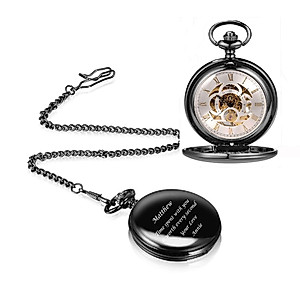 Personalized Antique Mechanical Movement Gunmetal Pocket Watch Custom Engraved Free with Gift Box - Ships from USA, PW51