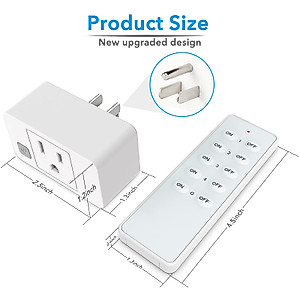 Wireless Remote Control Outlet Switch, Remote Plug Sockets 230ft RF Range, Remote Light Switch Kit for Household Appliances, 5 Outlets + 2 Remotes, 1800W, White