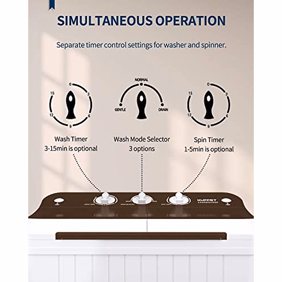 Portable Washing Machine, Anpuce Compact Twin Tub Washer 11Lbs Washer and 5.5 Lbs Spinner Mini Laundry Compact Washer Combo with Gravity Drain for Apartment, Dorms, RVs, Camping and More, White&Brown