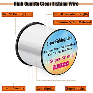 Strong Fishing Line Clear, Acejoz Thick Fishing Wire 0.8mm Invisible Hanging Wire Heavy Duty Monofilament Line 70 Lb Test for Hanging Decoration Balloon Garland Crafts