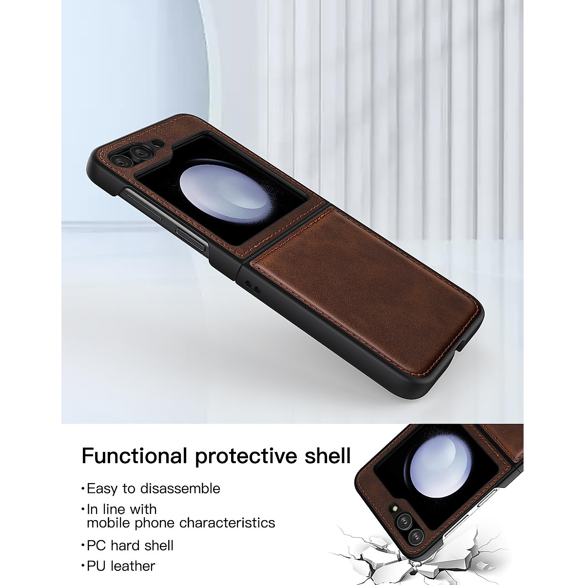 Foluu for Samsung Galaxy Z Flip 5 5G Case, Galaxy Z Flip 5 Leather Case, PU Leather + Hard PC Shell Ultra Thin Slim Durable Protective Phone Case Cover for Samsung Galaxy Z Flip5 5G 2023 (Brown)