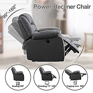 EBELLO Classic Power Recliner Chair, Oversized Electric Overstuffed Chair with Soft Cushion and Back, Sofa with Comfortable Armchair, Gray