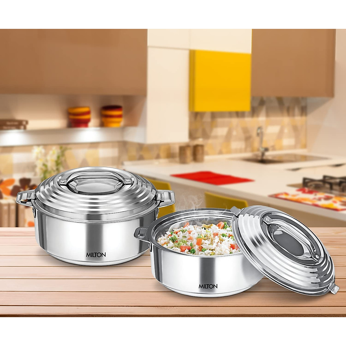 Milton Casserole for hot food, insulated stainless steel hot pot with lid, 40 oz (1200 ml) 1.26 qt, Serving box (bowl, dish) for food and roti Galaxia 1000 Food Warmer Cooler, Silver