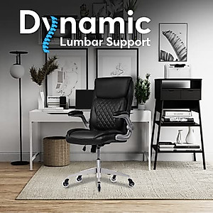 Oline Ergonomic Executive Office Chair - Rolling Home Desk PU Leather Chair with Adjustable Armrests, 3D Lumbar Support and Blade Wheels - Computer Gaming Swivel Chairs (Black)