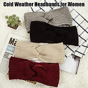 Warm Winter Headbands for Women Cable Crochet Turban Ear Warmer Headband Gifts with Plush, Kont Multicolour 1(4 Pack)