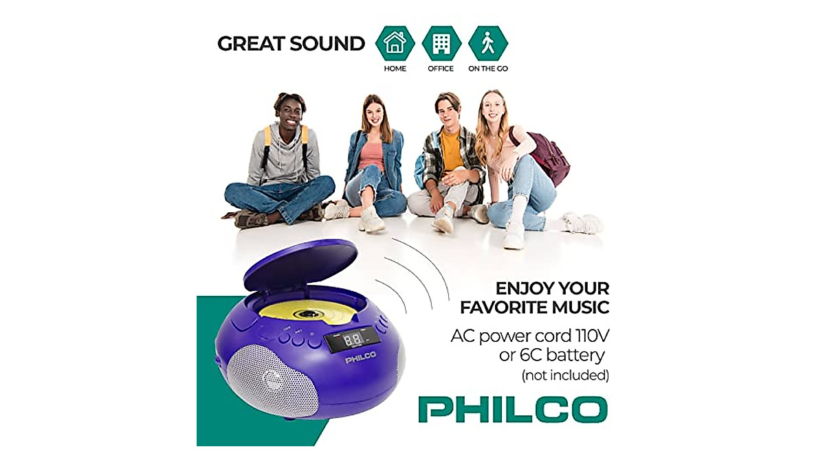 Philco Portable CD Boombox | AM/FM Radio & Aux Input