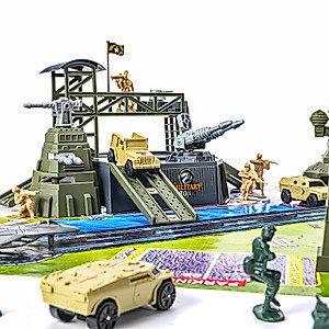 47 Pieces Military Base Set, Army Men Playset with Vehicles Accessories,Soldier Army Men and Play Map,Mini Army Toy Tank,Warplane,Helicopter Playset Plastic Christmas Toys Gifts for Kids Boys