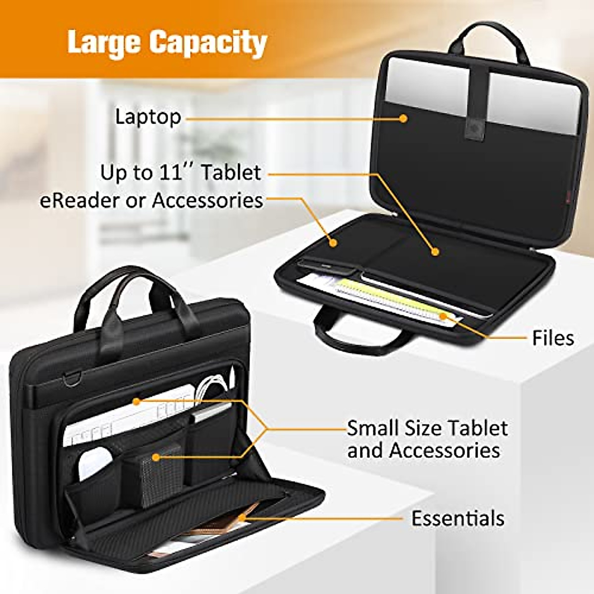 FINPAC 15.6 Inch Laptop Sleeve Case - Briefcase Shoulder Bag with Tablet Pocket and Accessory Pouch for MacBook Air 15, MacBook Pro 15 16 and Up to 15.6" Samsung Lenovo HP Acer ASUS Dell Laptop, Black