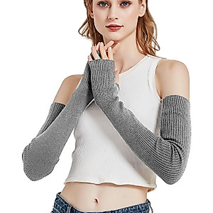 NOVAWO Wool Blend Warm Arm Warmers Super Soft Long Fingerless Gloves for Women