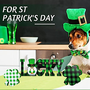 3 Pieces St. Patrick's Day Table Wooden Signs, Shamrock Tiered Tray Decor Lucky Table Decor Irish Freestanding Tray Tabletop Decorations for Home Decor Party Decoration