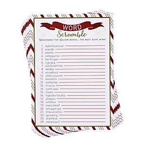 BLUE PANDA 50 Sheets Christmas Word Scramble Game, Holiday Party Activity for Family, Fun Festive Adult Christmas Party Games for Xmas Celebrations Gatherings at Home or Office (5 x 7 in)