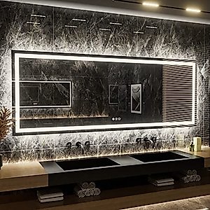 ISKM Large led Bathroom Mirror for Bathroom 96x36 Backlit and Front Vanity Mirror for Wall Anti-Fog, Dimmable, Memory Function Suitable for high-end Hotels, Villas or spas