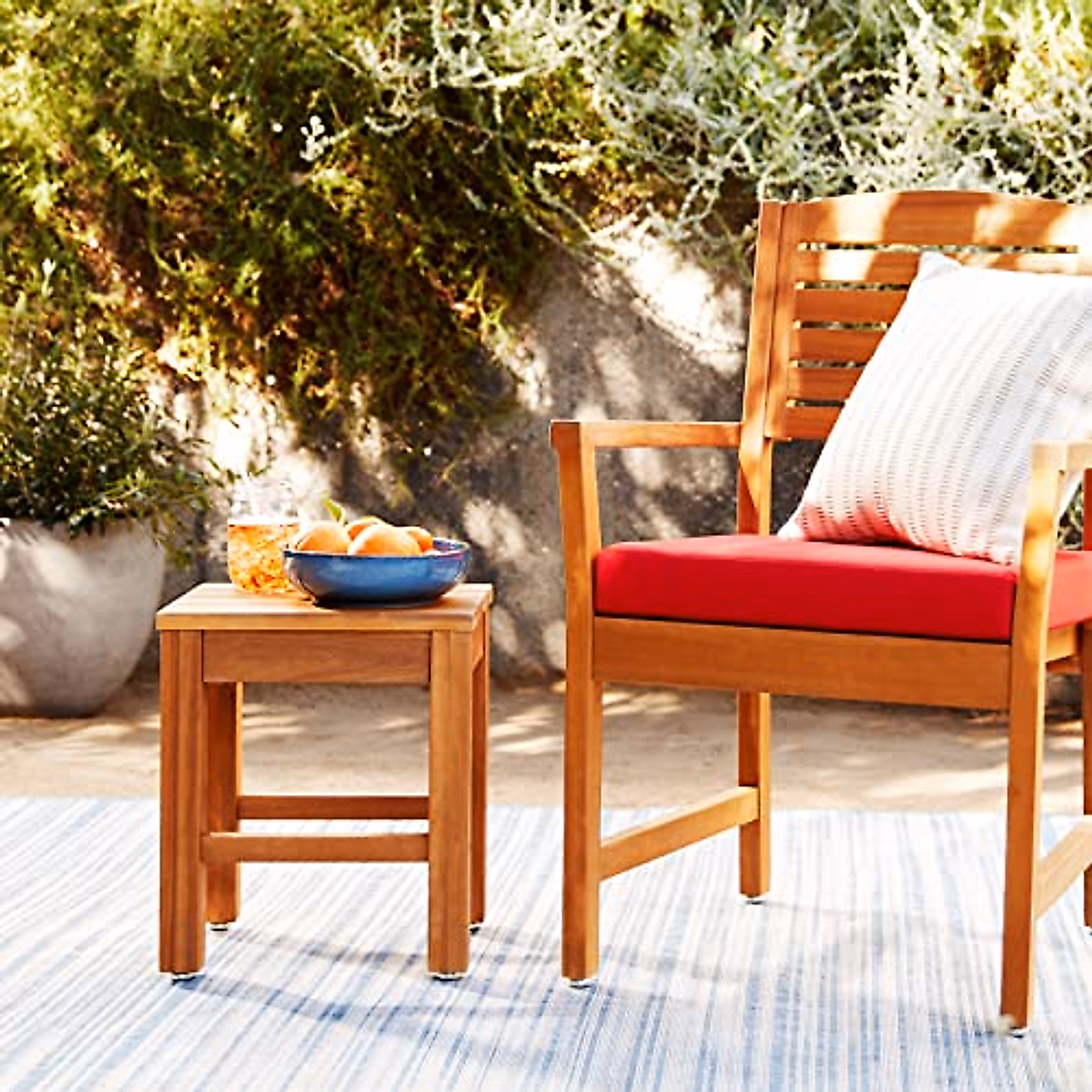 Amazon Aware FSC Certified (FSC N004130) Outdoor Patio Stools with Cushions, Acacia Wood, Set of 2, Natural Finish