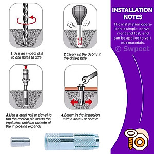 Swpeet 8Pcs 1/2 Inch Premium Zinc Plated Carbon Steel Concrete Knurled Drop in Anchors Assortment Kit, Expansion Screws Internal Forced Expansion Bolts for Solid Concrete