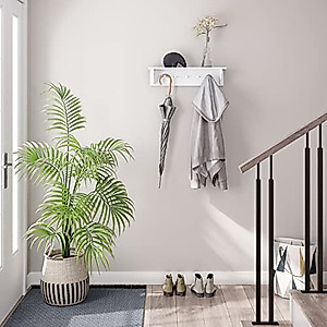 Ballucci Floating Coat and Hat Wall Shelf Rack, 5 Pegs Hook, 24", White