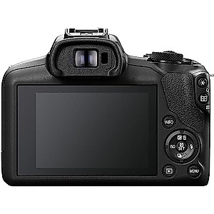 Canon EOS R100 Mirrorless Camera with 18-45mm Lens (6052C012) + Bag + 64GB Card + LPE17 Battery + Charger + Card Reader + Flex Tripod + Cleaning Kit + Memory Wallet (Renewed)