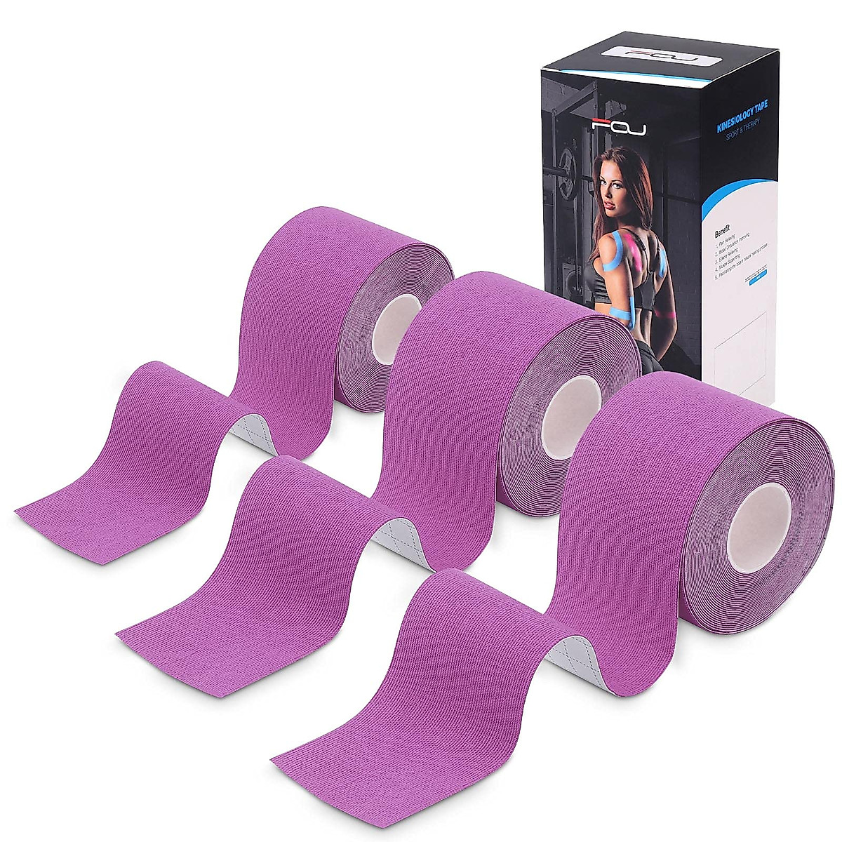 Kinesiology Tape (3 Uncut Roll) Kinetic Tape 16.4 ft Waterproof Athletic Sports Tape Physio Tape for Knees, Shoulder, Ankles, Elbow, Pain Relief,Joint Support (Purple)