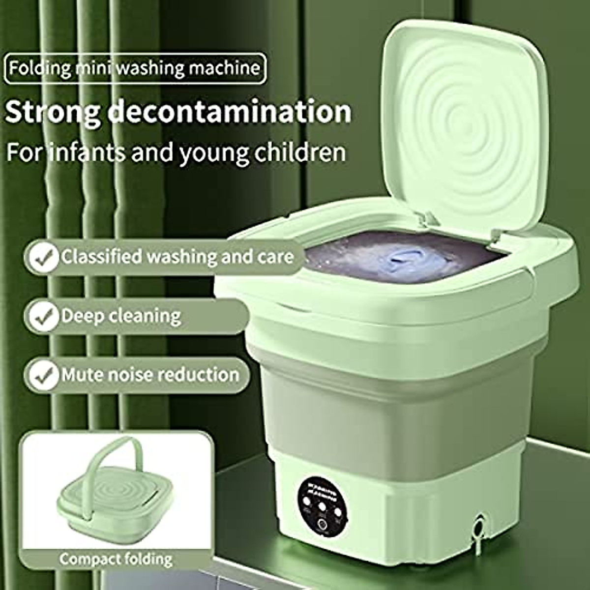 Portable Washing Machine High Capacity Mini Washer with 3 Modes Deep Cleaning Half Automatic Wash Foldable Washing Machine with Soft Spin Dry for Socks Baby Clothes Towels Delicate Items (Green)