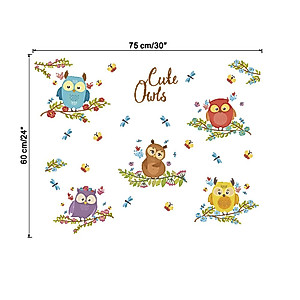 Amaonm Cute Owls Wall Decals 5 Owls on The Tree Branch Wall Stickers Removable DIY Butterfly Wall Decor Peel Stick Art for Home Walls Kids Bedroom Girls Nursery Room Living Room Bathroom Decoration