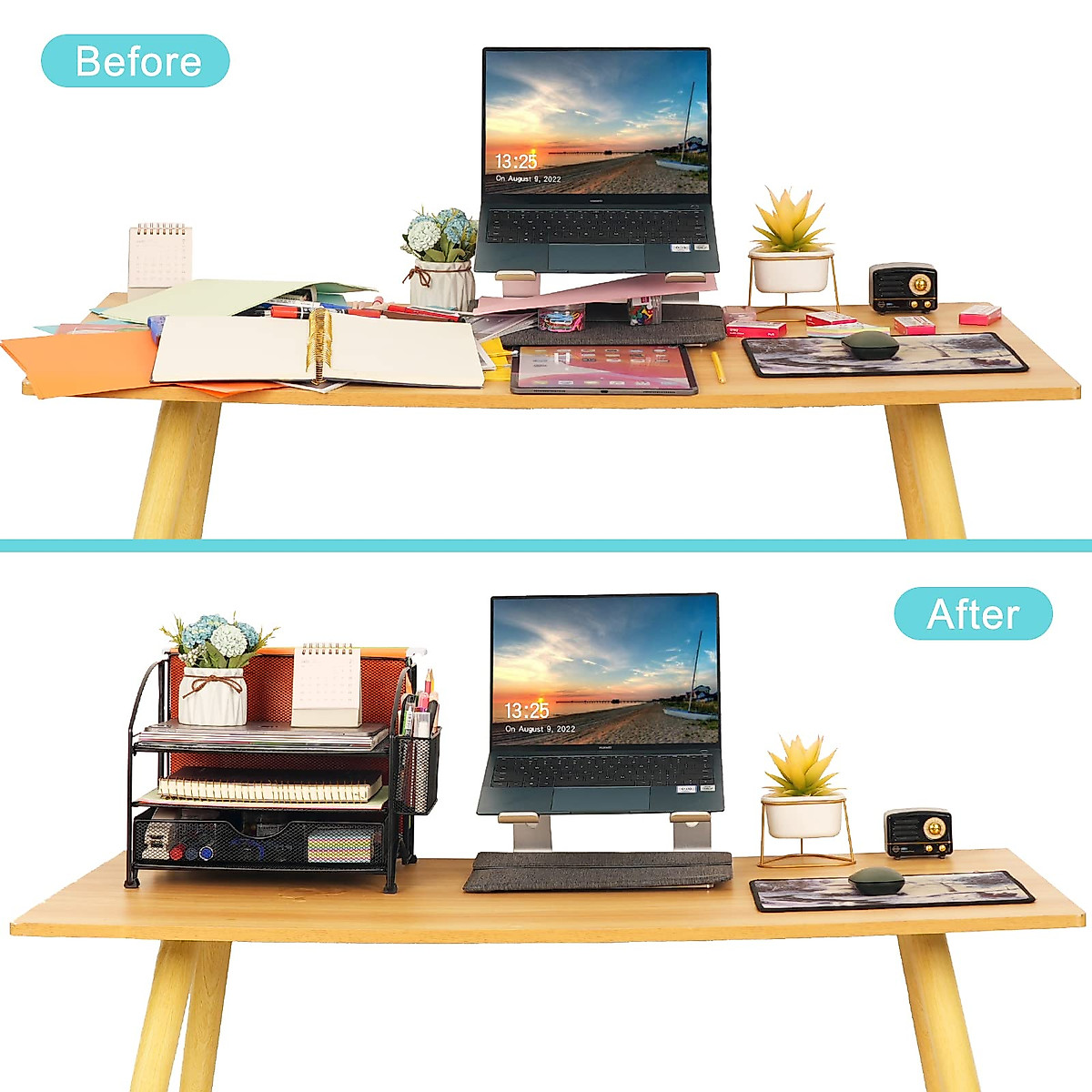 Samstar Desk File Organizer, Multi-Functional Paper Letter Tray Vertical Upright Section for Hanging File Folders,with Pen Holders,Black