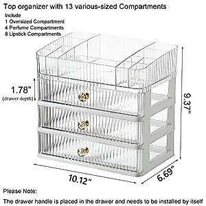 KchThass Acrylic Makeup Organizer with 3 Drawers,Cosmetic Display Cases for Vanity,Skincare Organizers Countertop,Desk Storage Holder for Perfume,Lotion,Lipstick,Brushe,Nail Polish(4-Layer,Clear)