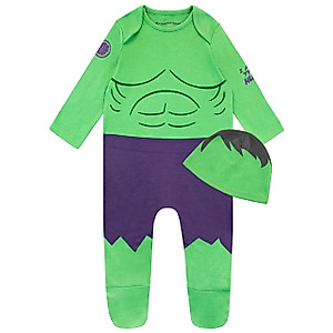 Marvel Baby Boys Avengers The Incredible Hulk Sleepsuit and Hat Set Green 3-6 M