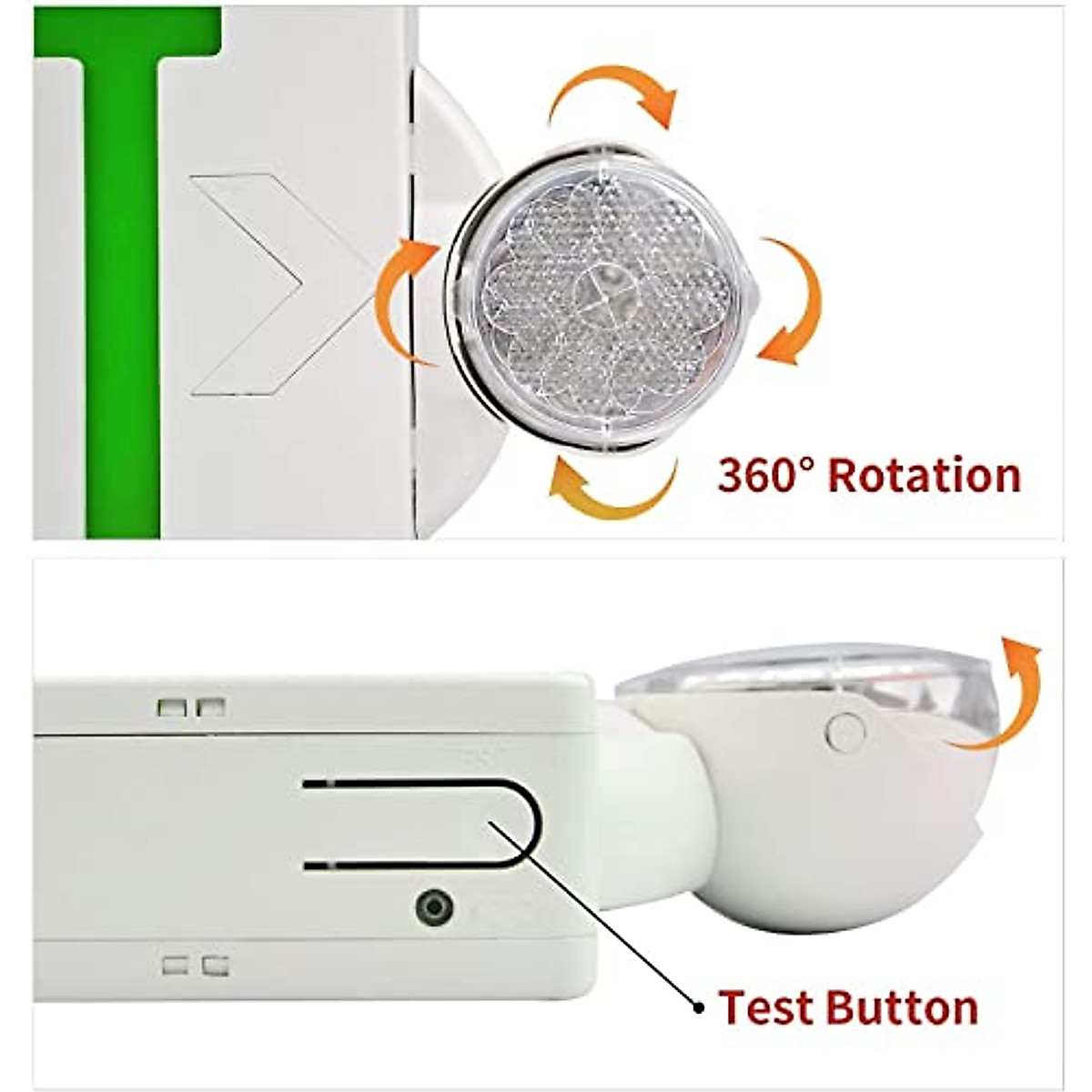 JW LIGHTING LED Exit Signs with Emergency Lights, Double Sided Adjustable LED Emergency Combo Light with Backup Battery, Hard Wired, Commercial Grade, 120-277V, Fire Resistant (UL 924) Green 6 Pack