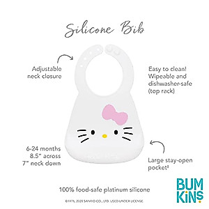 Bumkins Bibs, Silicone Pocket for Babies, Baby Bib for Girl or Boy, for 6-24 Months Up to Toddler, Essential Must Have for Eating, Feeding, Baby Led Weaning Supplies, Mess Saving, Sanrio Hello Kitty